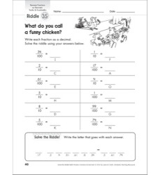 Rename Fractions as Decimals (Tenths & Hundredths): Solve-the-Riddle ...