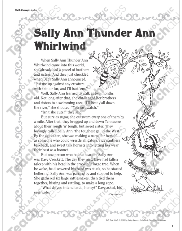 Sally Ann Thunder Ann Whirlwind (Algebra): Tall Tale Math by