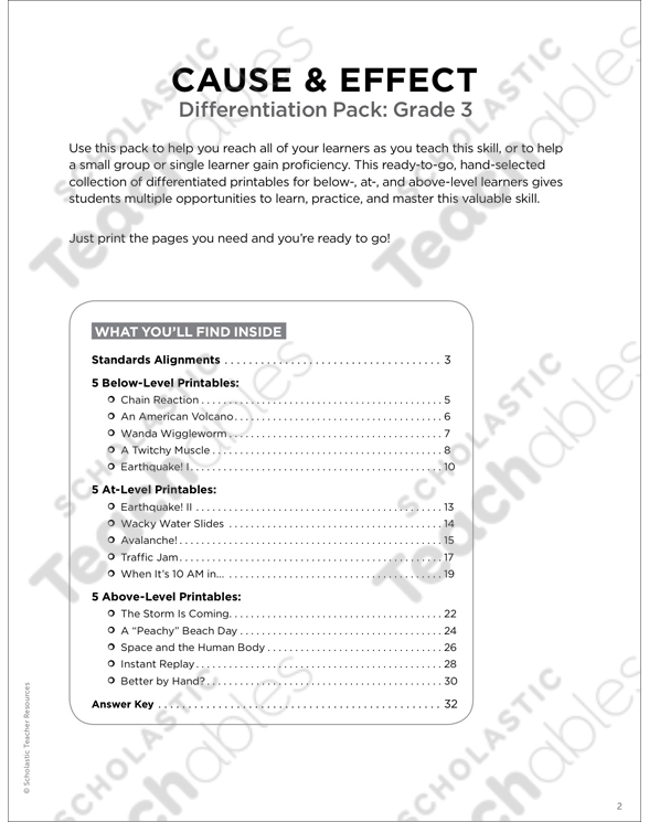 Cause & Effect Grade 3 Differentiation Pack by