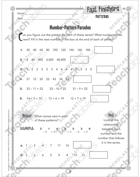 Number-Pattern Parade (Patterns): Fast Finishers - Grades 2-3 by