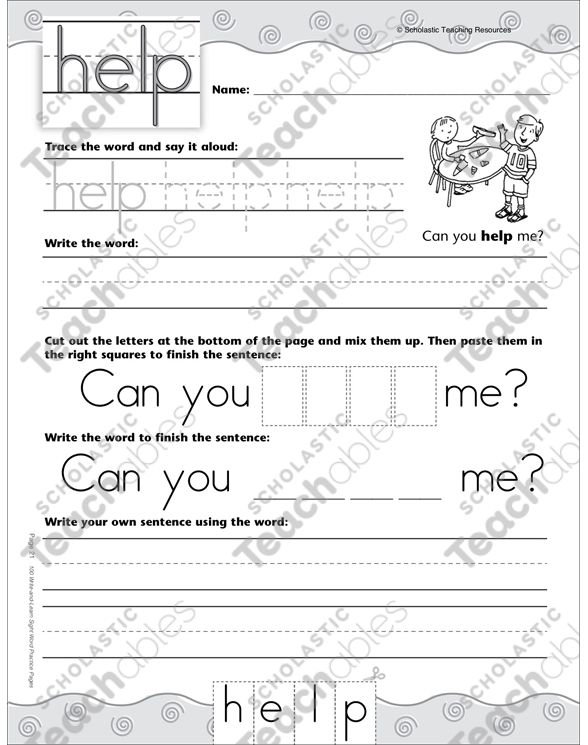 Interactive Practice Page (Sight Word: Help): Write-and-Learn Practice ...