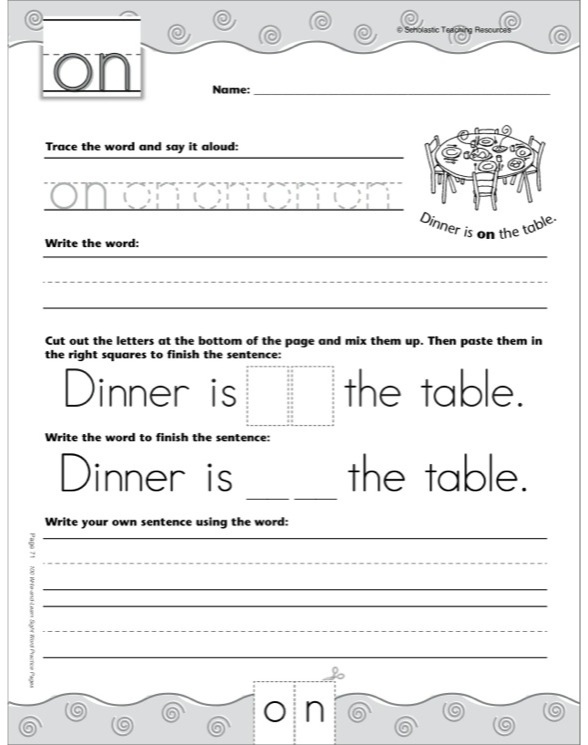Interactive Practice Page (Sight Word: On): Write-and-Learn Practice ...
