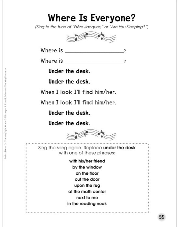My Game (Prepositions): Sight Words Poem by