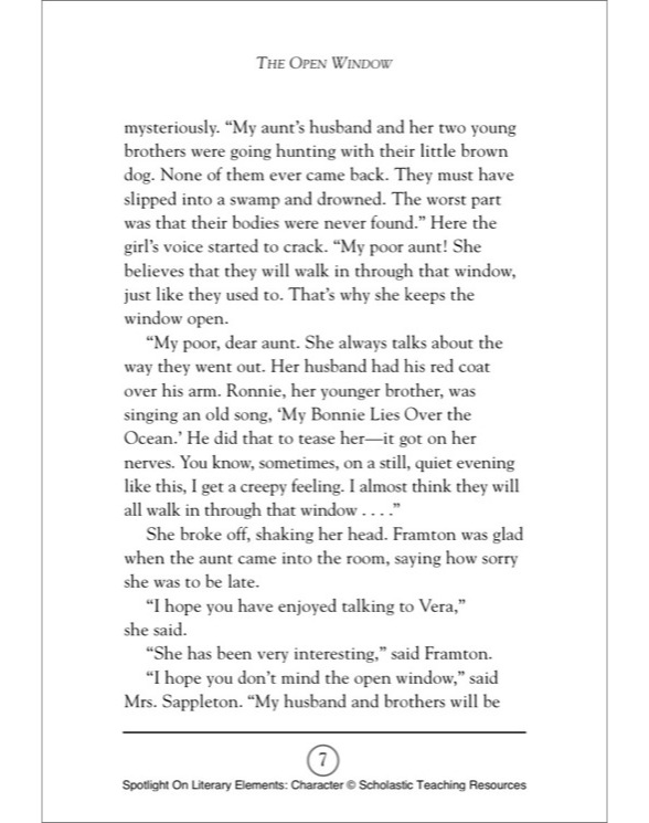 The Open Window, by Saki (Character): Spotlight On Literary Elements by