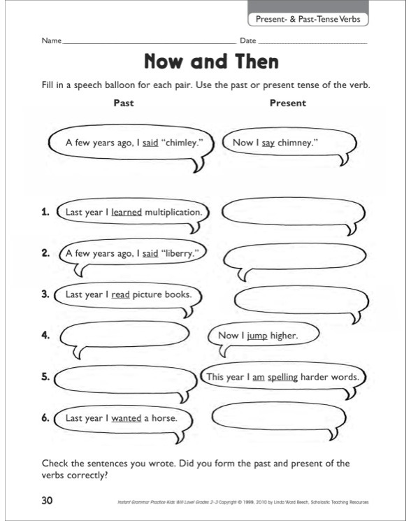 Now and Then (Present-, Past-, & Future-Tense Verbs): Grammar Practice ...