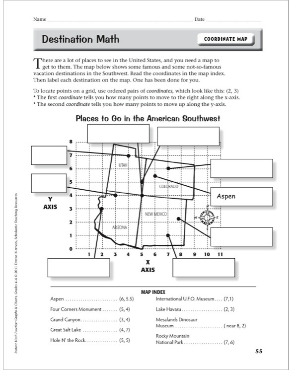 Destination Math (Coordinate Map): Instant Math Practice Page for ...