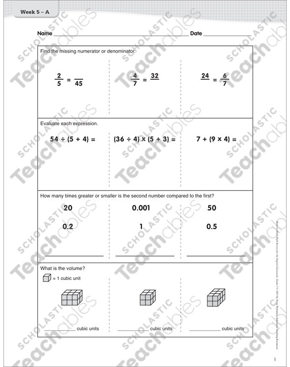Math Review: Equal Fractions, Evaluating Expressions, Place Value ...