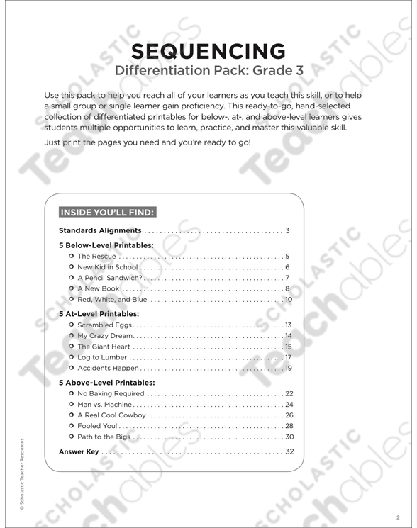 Sequencing Grade 3 Differentiation Pack by