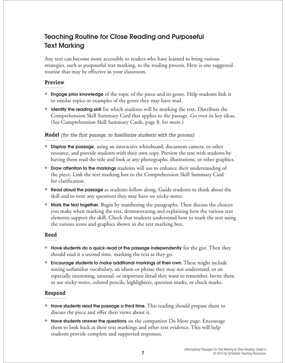 Informational Passages for Text Marking & Close Reading: Grade 5 by ...