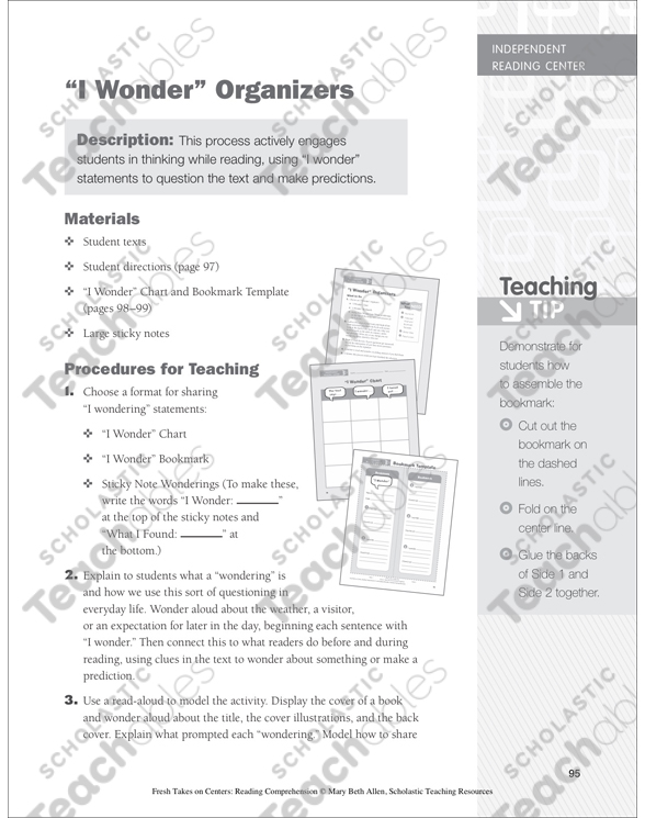 I Wonder" Organizers: Independent Reading Learning Center" by