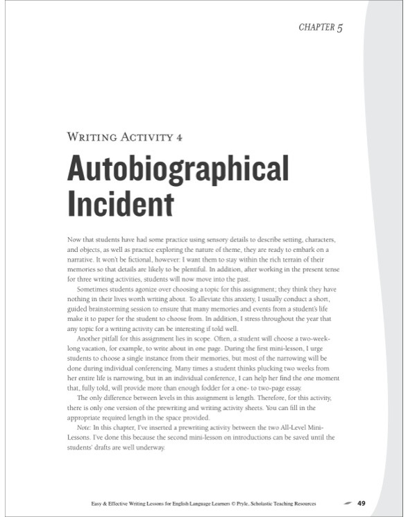 Autobiographical Incident: ELL Writing Activity by