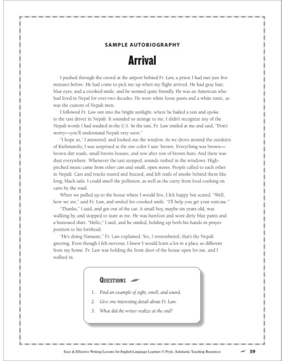 Autobiographical Incident: ELL Writing Activity by