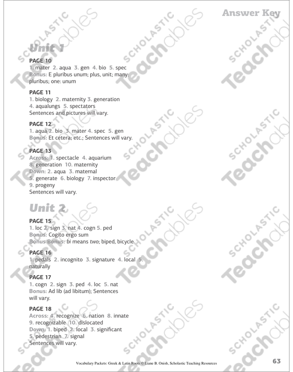 Greek & Latin Roots: Vocabulary Packet by