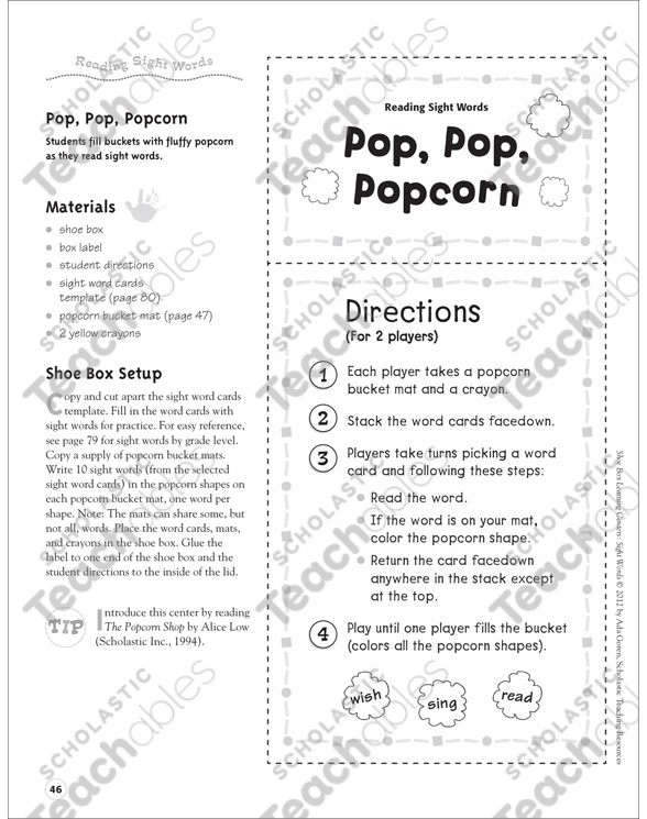 Pop, Pop, Popcorn (Reading Sight Words): Sight Word Shoe Box Learning ...