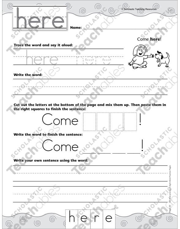 Interactive Practice Page (Sight Word: Here): Write-and-Learn Practice ...