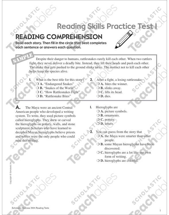 Practice Test 1: Reading Skills (Grade 6) by