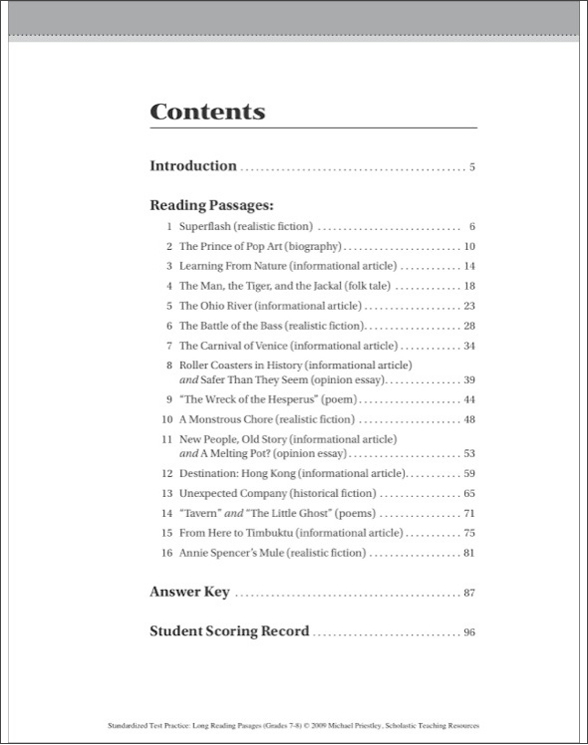 Standardized Test Practice: Long Reading Passages: Grades 7-8 by ...