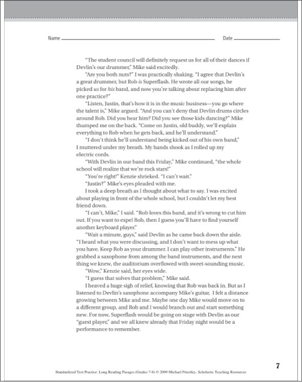 Standardized Test Practice: Long Reading Passages: Grades 7-8 by ...