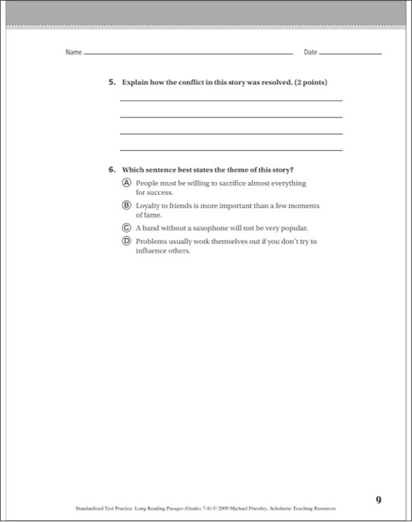 Standardized Test Practice: Long Reading Passages: Grades 7-8 by ...