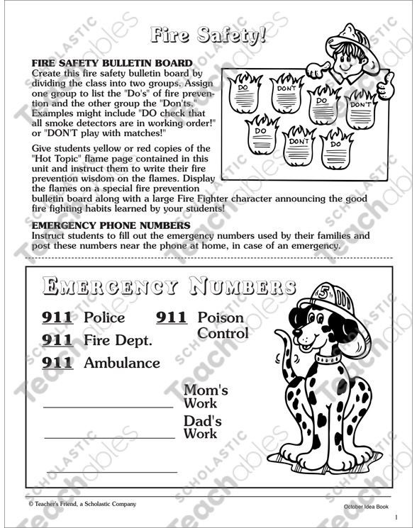 Fire Safety Bulletin Board and Emergency Numbers Card by