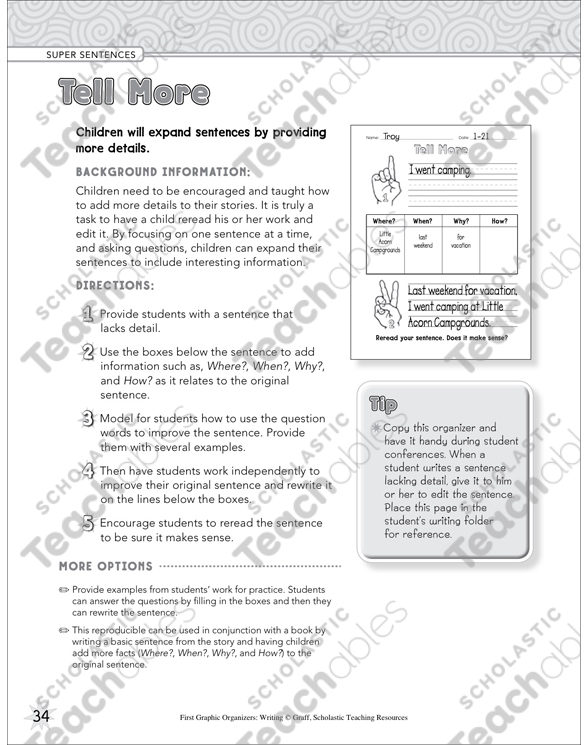 Graphic Organizer: Super Sentences (Tell More) by