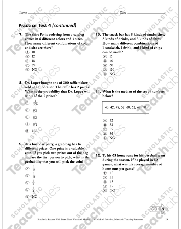 Computation Practice Test 4: Math Skills (Grade 7-8) by