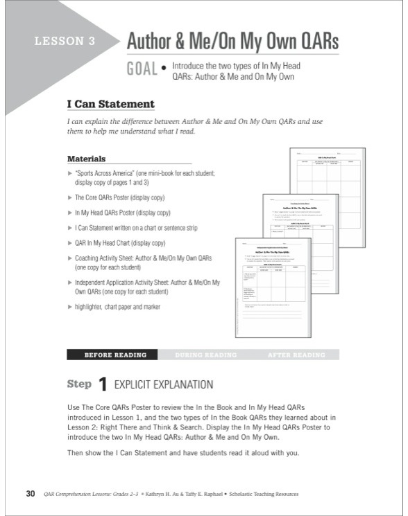Author & Me/On My Own QARs (Informational Passage): QAR Comprehension ...