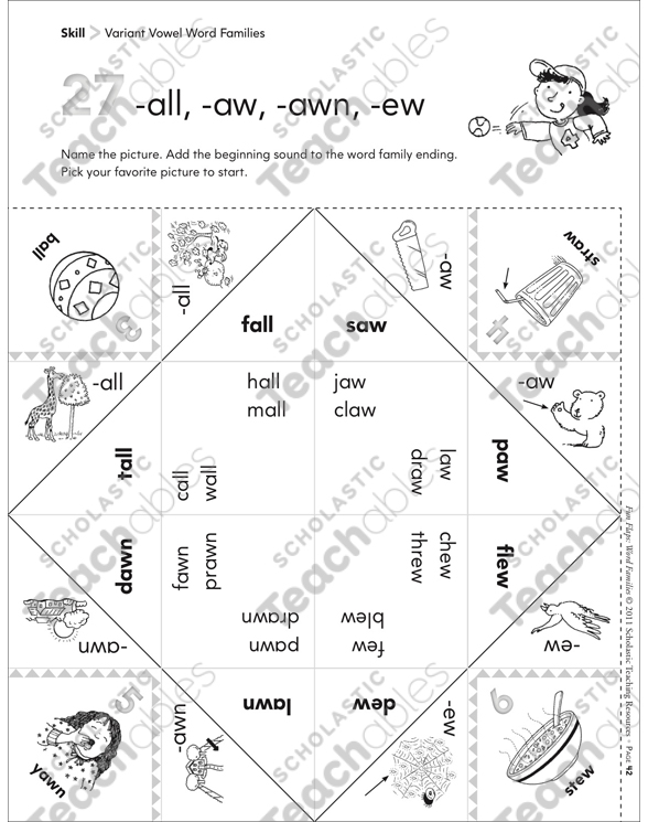 Variant Vowels (-all, -aw, -awn, -ew): Fun-Flaps Word Families ...