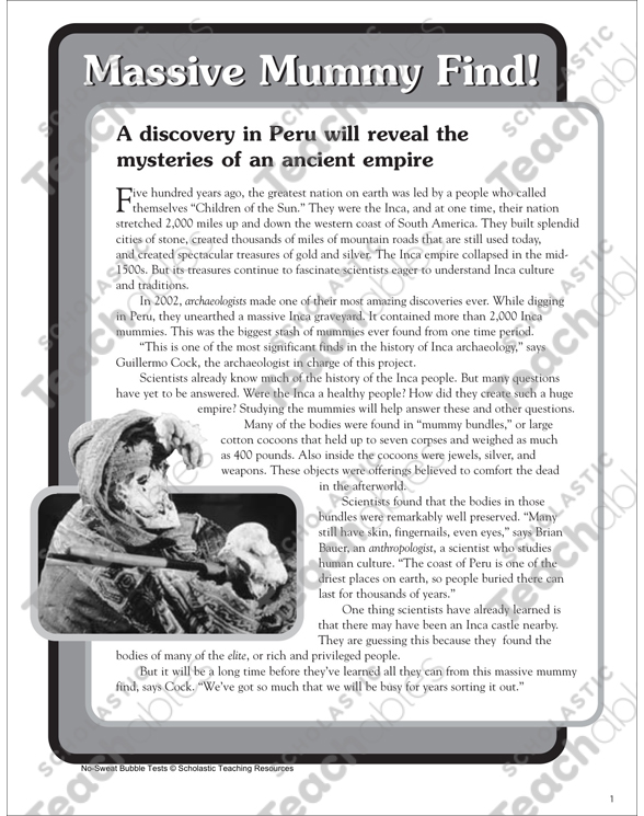 Massive Mummy Find!: Nonfiction Passage and Short Test by