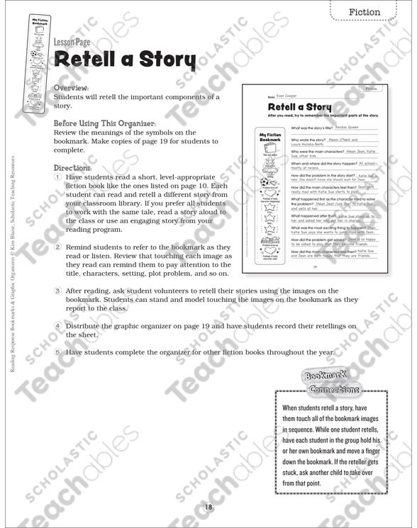 Retell a Story: Reading Response Bookmark & Graphic Organizer by