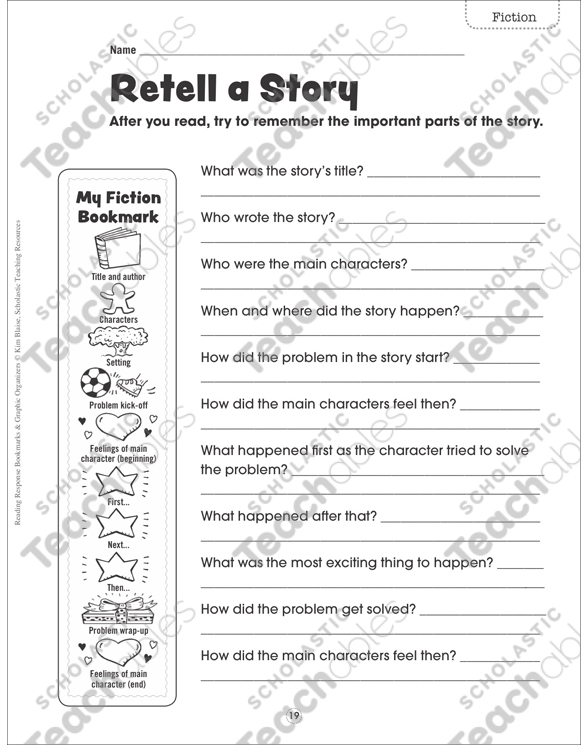 Retell a Story: Reading Response Bookmark & Graphic Organizer by