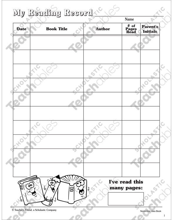 Reading Record Worksheet by