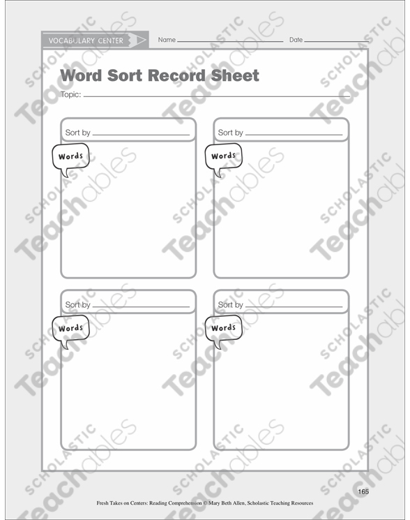 Word Sort: Vocabulary Learning Center by