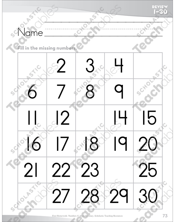 Review Numbers 1-30 (one through thirty): Send-Home Pages by