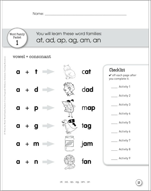 20 Week-by-Week Word Family Packets by Lisa Fitzgerald McKeon