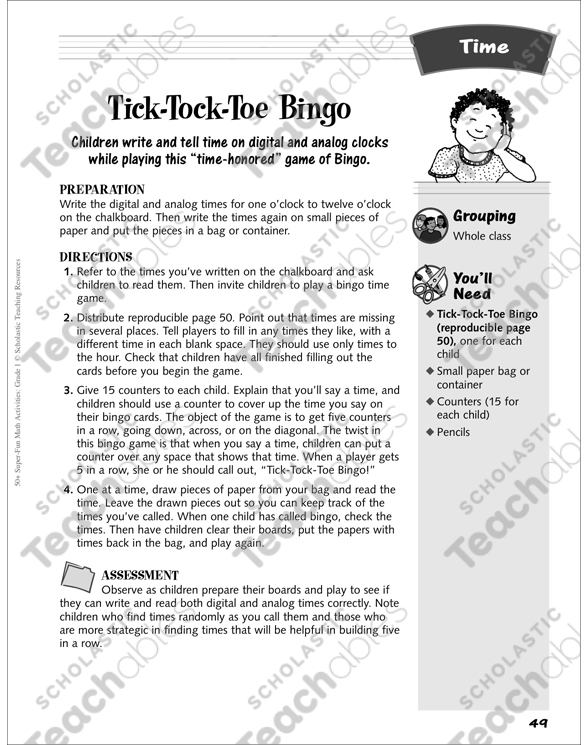 Tick-Tock-Toe Bingo (time game): Time Activity by