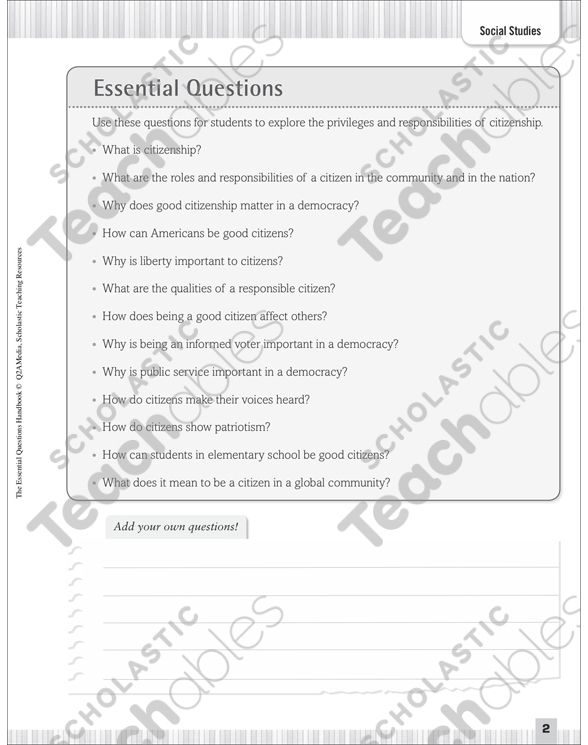 Essential Questions for Social Studies: Citizenship by Essential Questions for Social Studies: Citizenship by