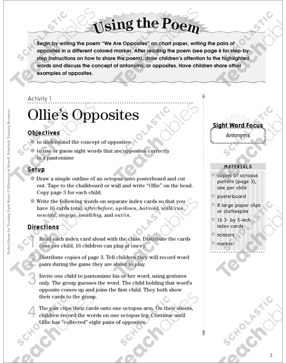 We Are Opposites (Antonyms): Sight Words Poem by