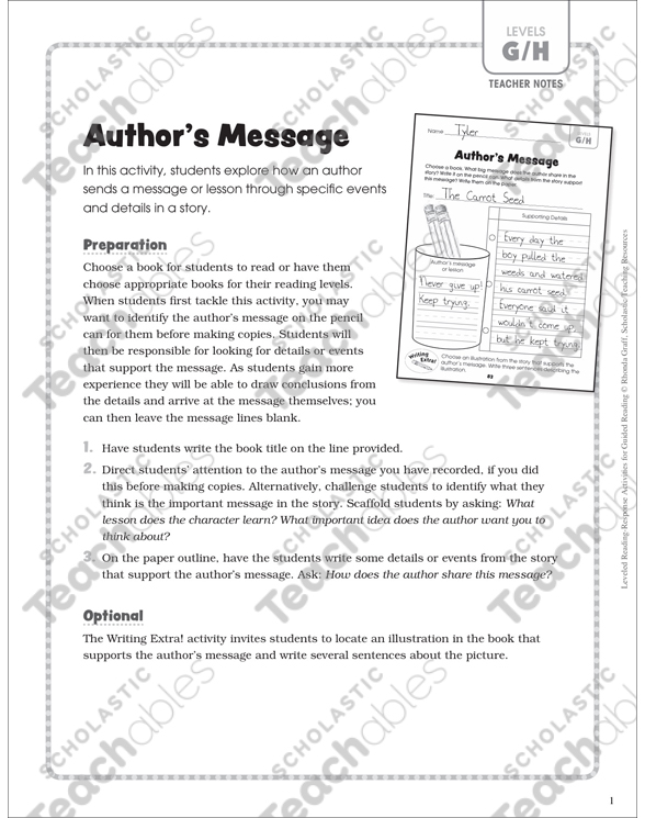 Author's Message (Leveled-Reading G/H): Guided Reading Response by
