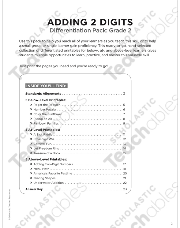 Adding 2 Digits Grade 2 Differentiation Pack by