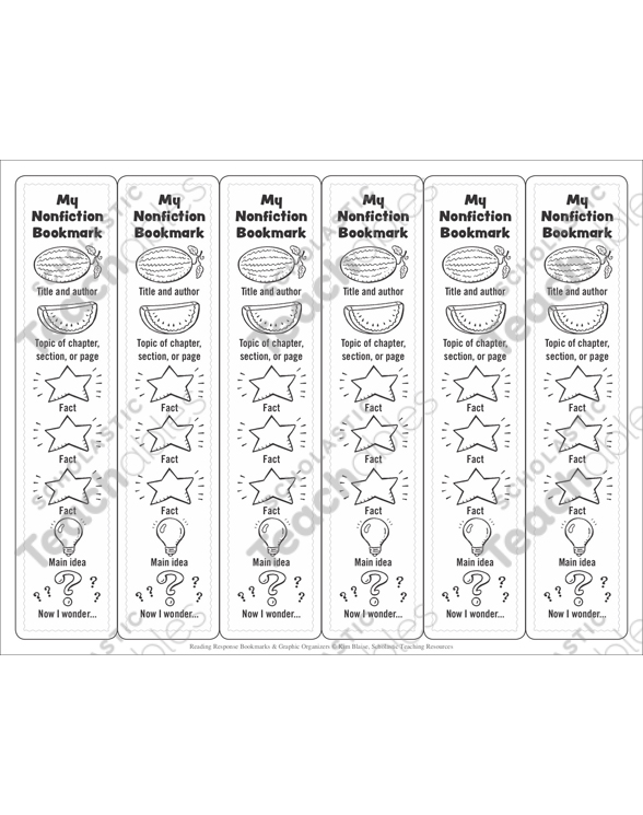 Find the Main Idea: Reading Response Bookmark & Graphic Organizer by
