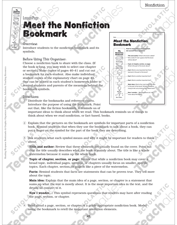 Find the Main Idea: Reading Response Bookmark & Graphic Organizer by
