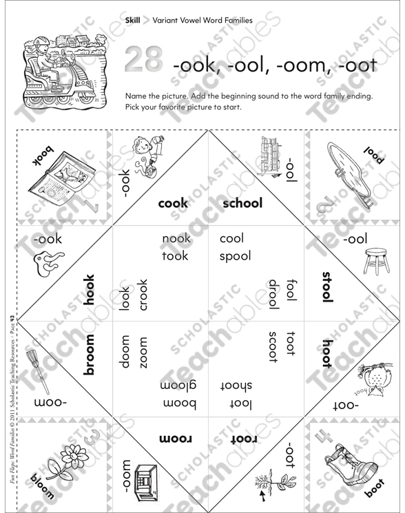 Variant Vowels (-ook, -ool, -oom, -oot): Fun-Flaps Word Families ...