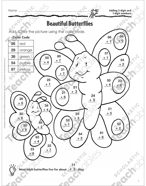 Beautiful Butterflies (Adding 2-Digit and 1-Digit Numbers): Scholastic ...