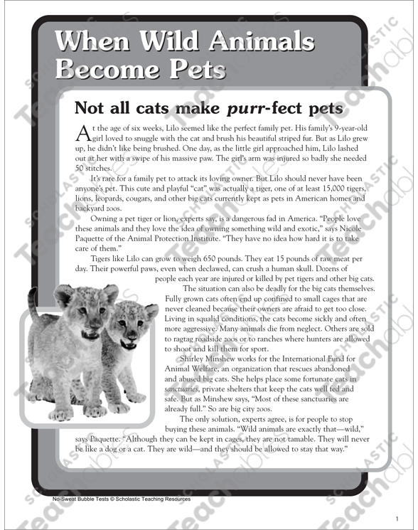 When Wild Animals Become Pets: Nonfiction Passage and Short Test by