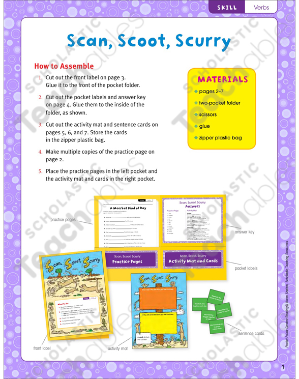 Scan, Scoot, Scurry (verbs): Pocket-Folder Center by