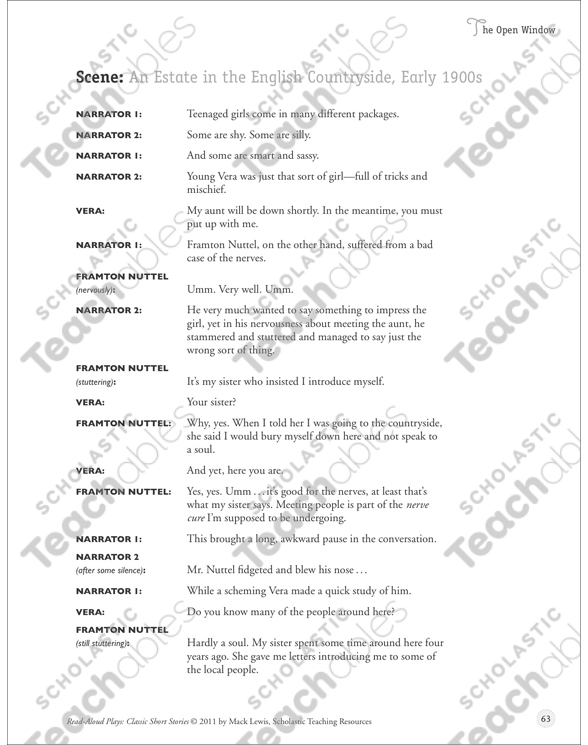 The Open Window (Saki (H. H. Munro), England, 1914: Read-Aloud Play by