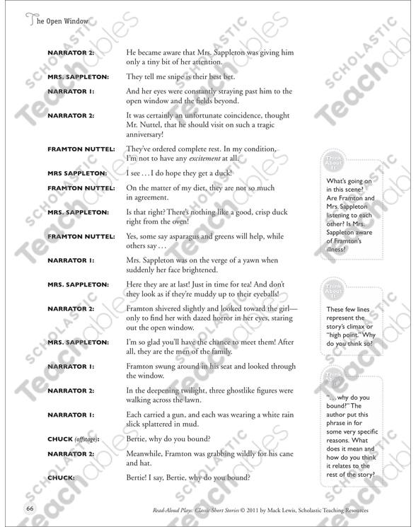 The Open Window (Saki (H. H. Munro), England, 1914: Read-Aloud Play by