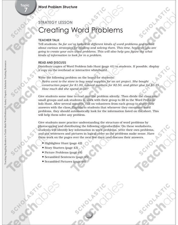 Word Problem Structure (Creating Word Problems): Math Word Problems for ...