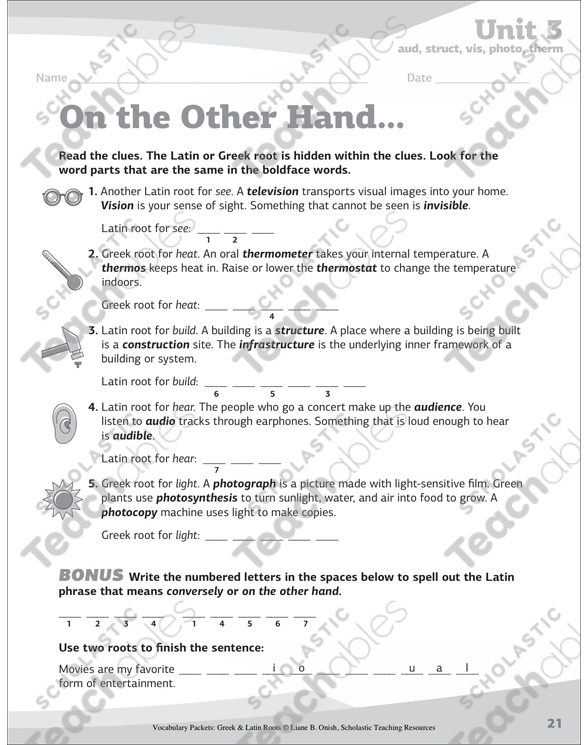Greek & Latin Roots: Vocabulary Packet by